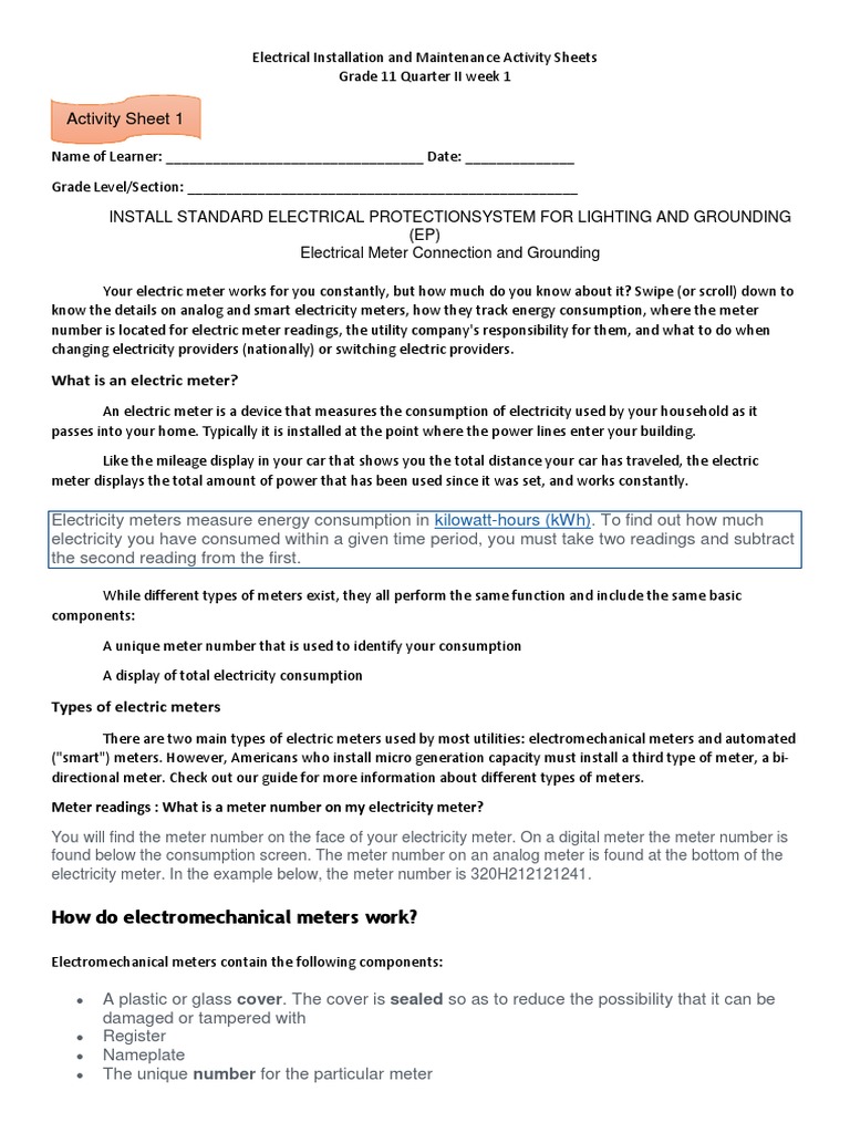 Grade 11 EIM Activity Sheets | PDF | Watt | Metrology