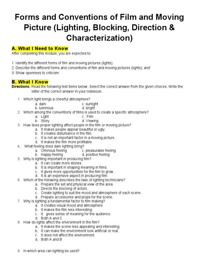 Forms and Conventions of Film and Moving Picture | PDF | Lighting | Feeling