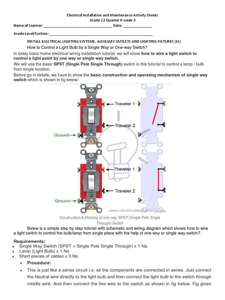 3rd Week Grade 12 EIM Activity Sheets | PDF | Switch | Electrical Wiring