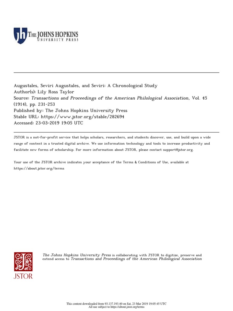 Lily Ross Taylor - Augustales, Seviri Augustales, and Seviri: A ...