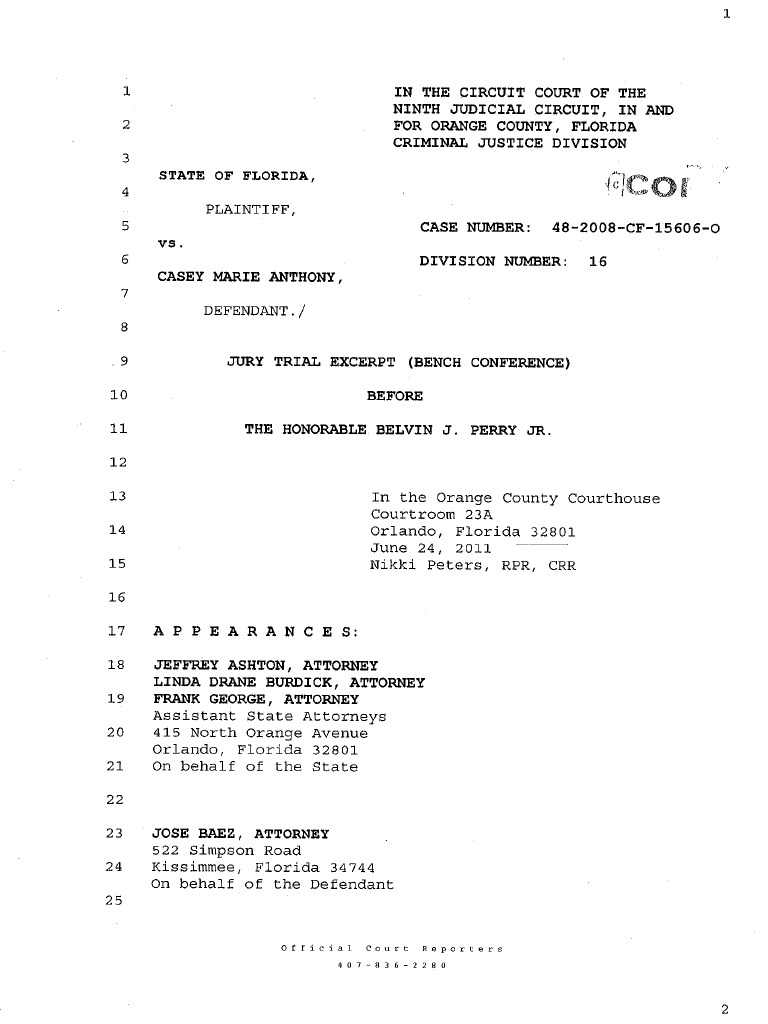 Casey Anthony June 24, 2011 Sidebar Transcript | PDF