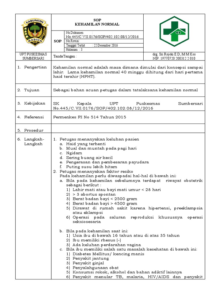 Sop Kehamilan Normal | PDF