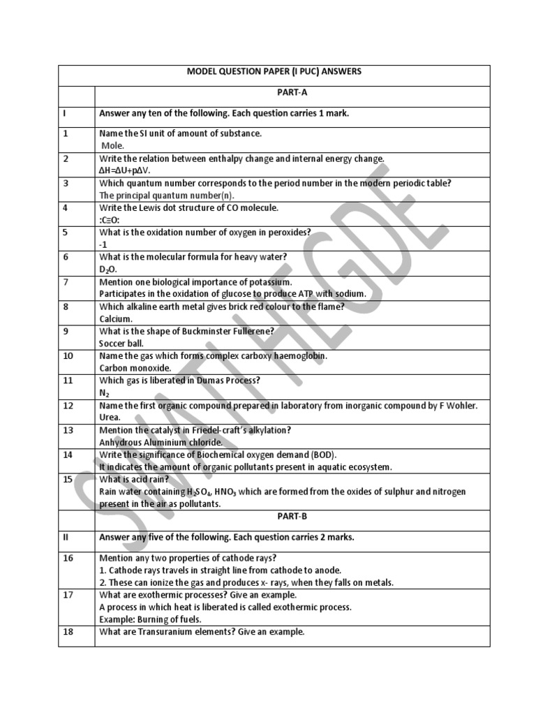 I PUC Model QP Answer | PDF | Chemical Bond | Molecular Orbital