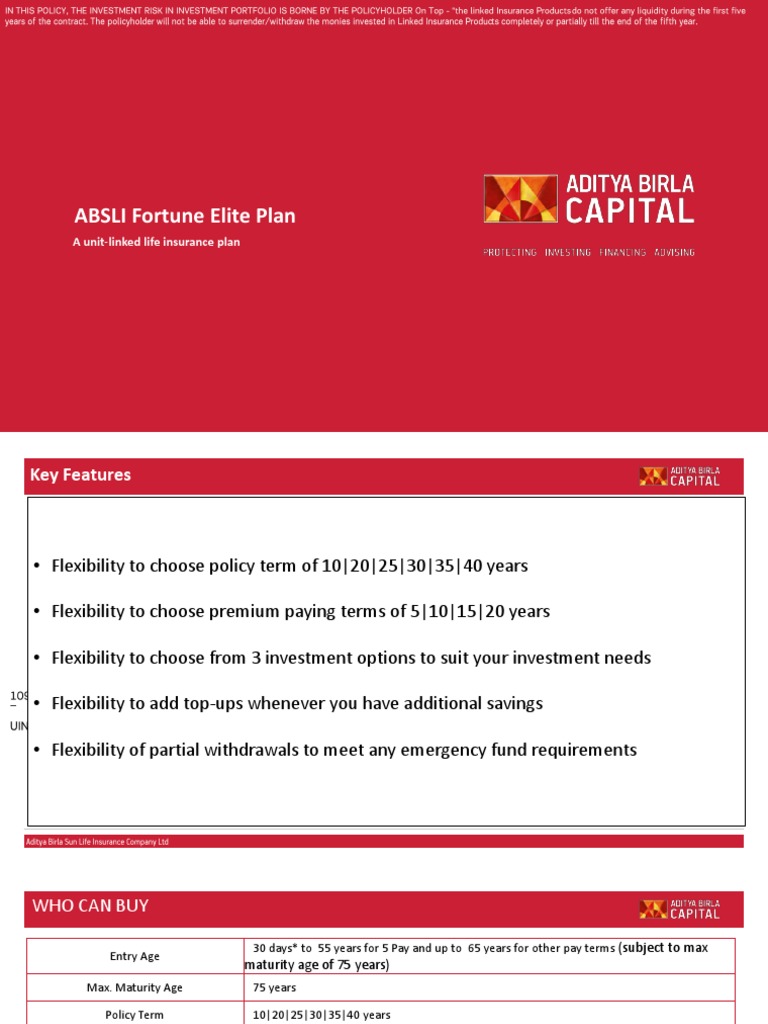ABSLI Fortune Elite Plan Overview | PDF | Insurance | Life Insurance