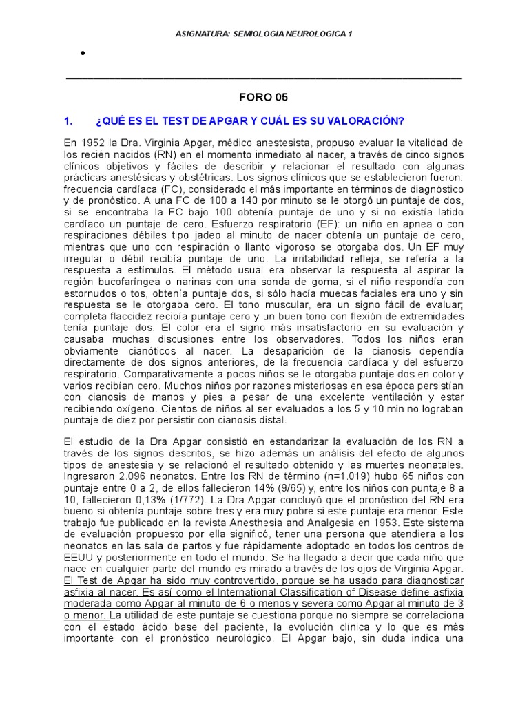 Test de Apgar | PDF | Infantes | Coma