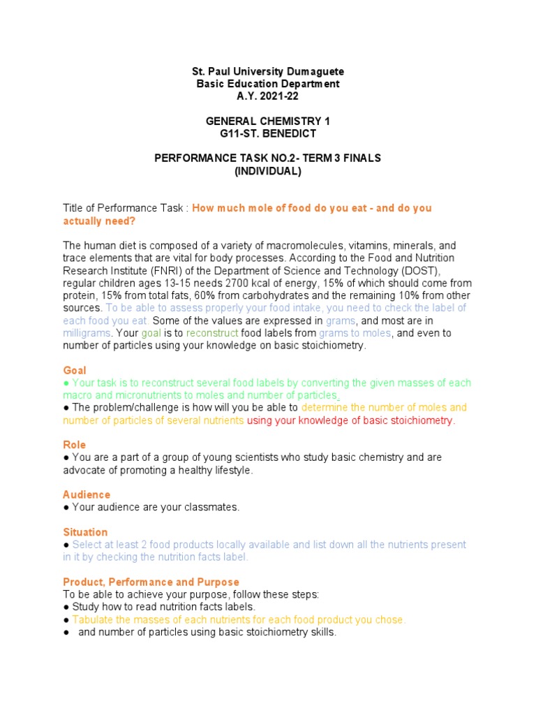 Performance Task 2 (Term3-FINALS) | PDF | Nutrients | Foods