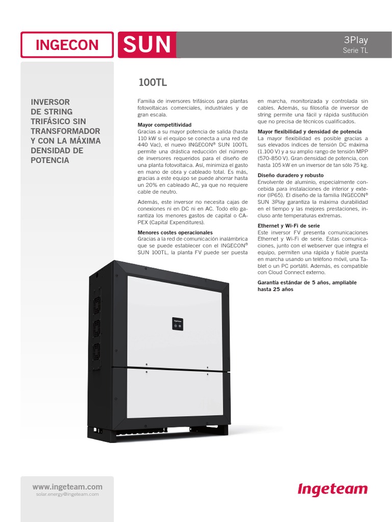 Ingecon Sun 3play 100tl Es | PDF | Fotovoltaica | Fusible (Eléctrico)