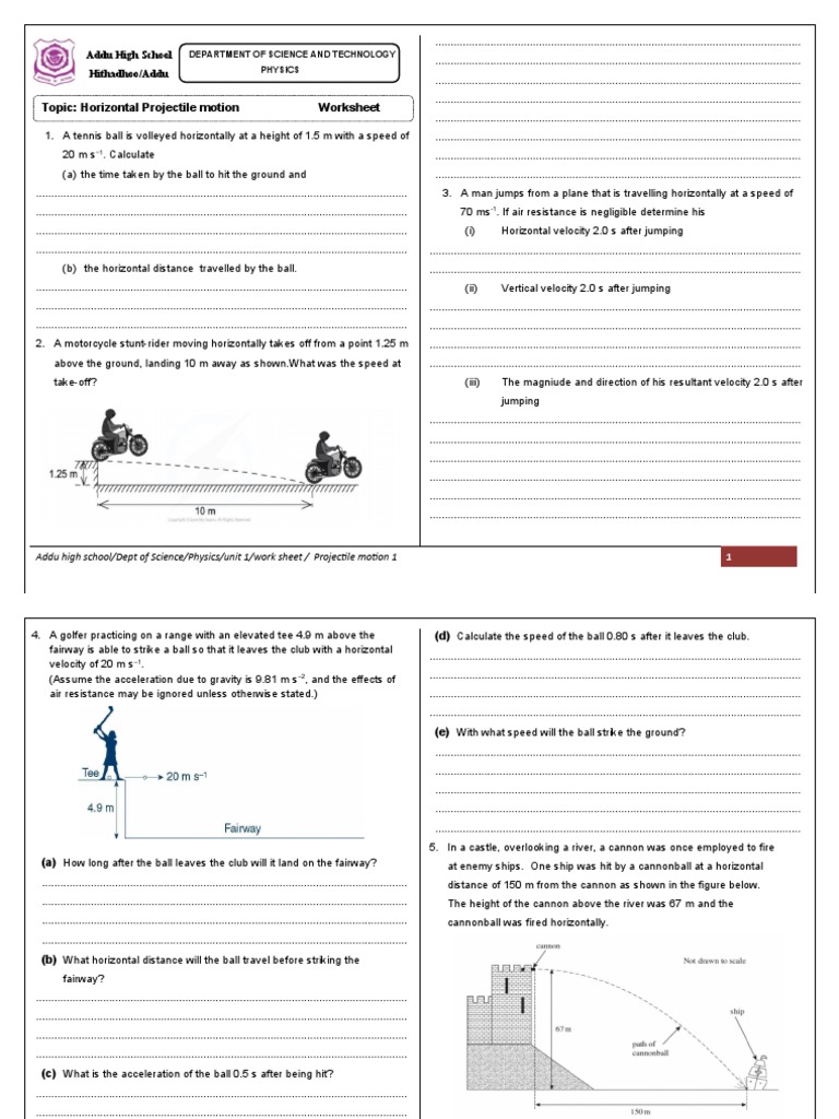 Horizontal Projectile Motion Worksheet | PDF | Projectiles | Mechanics