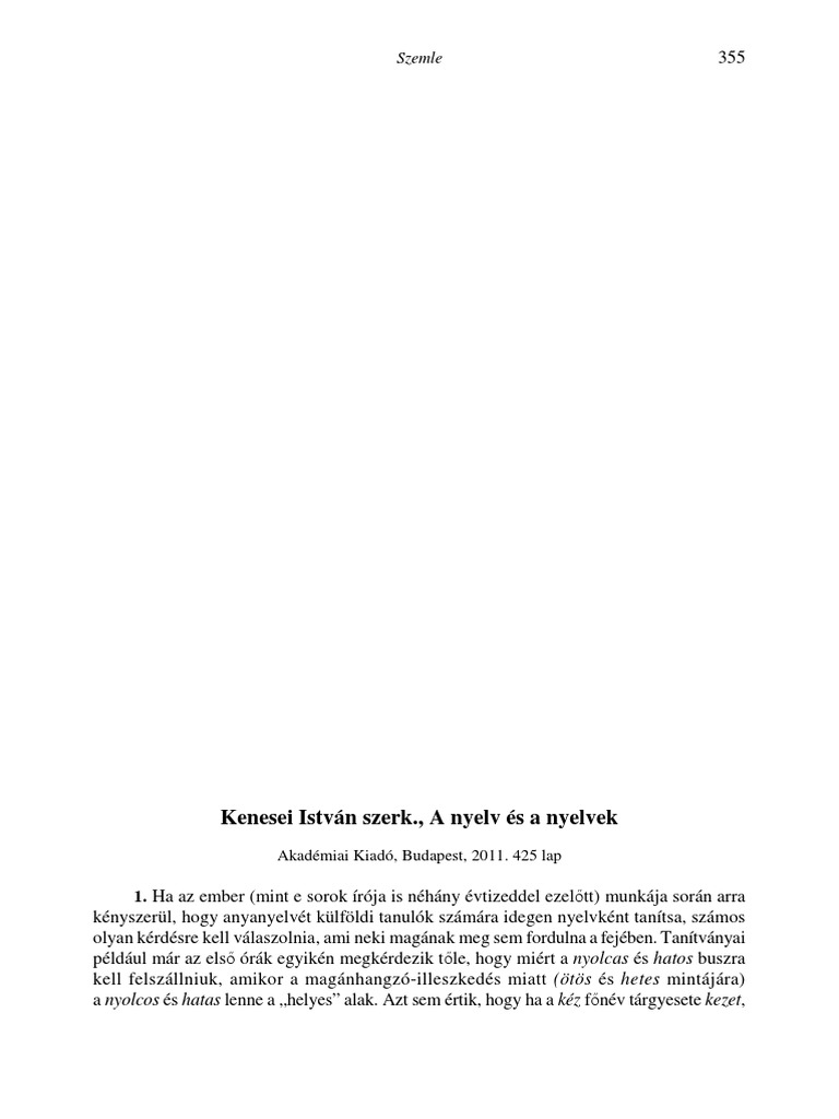 Kenesei Istvan Szerk A Nyelv Es A Nyelvek | PDF