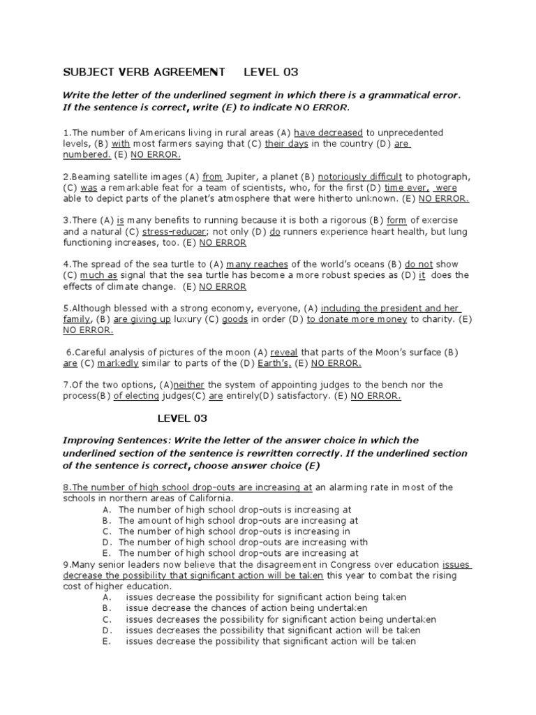 Subject Verb Agreement Level 03 | PDF