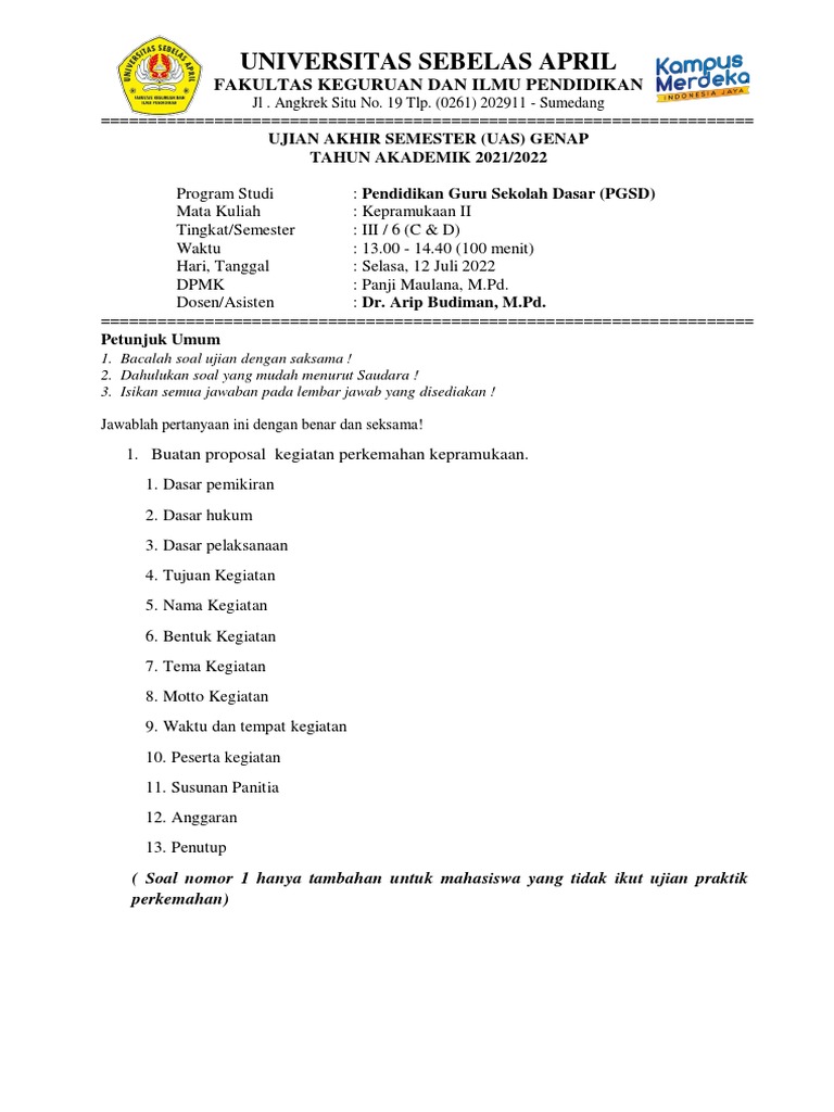 UAS Kepramukaan II - 6C&6C 2022 | PDF