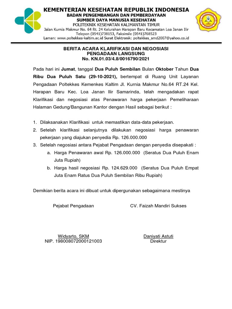 Berita Acara Negosiasi | PDF