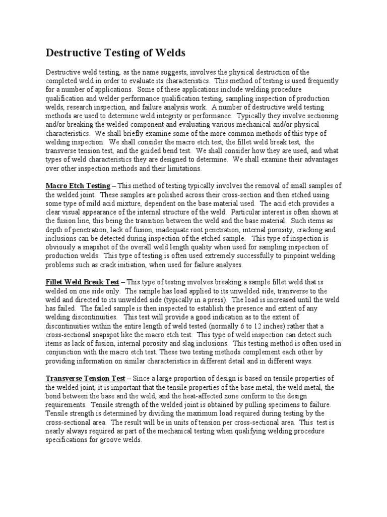 Destructive Testing of Welds | PDF | Radiography | Welding