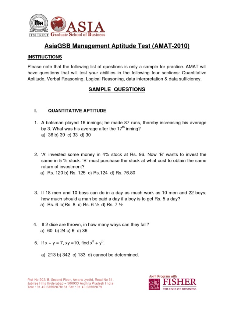 AMAT Sample Test | PDF