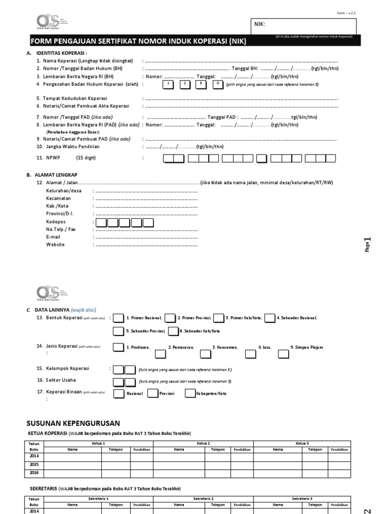 Form Profil Koperasi - V2.2 | PDF