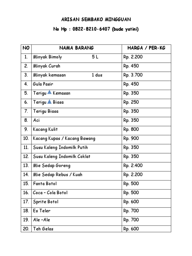 Arisan Sembako Mingguan | PDF