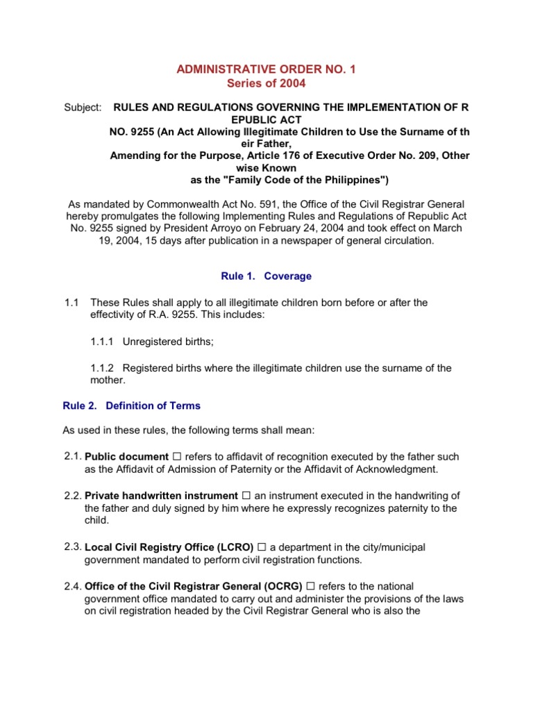 IRR of R.A 9255 | PDF | Legitimacy (Family Law) | Virtue