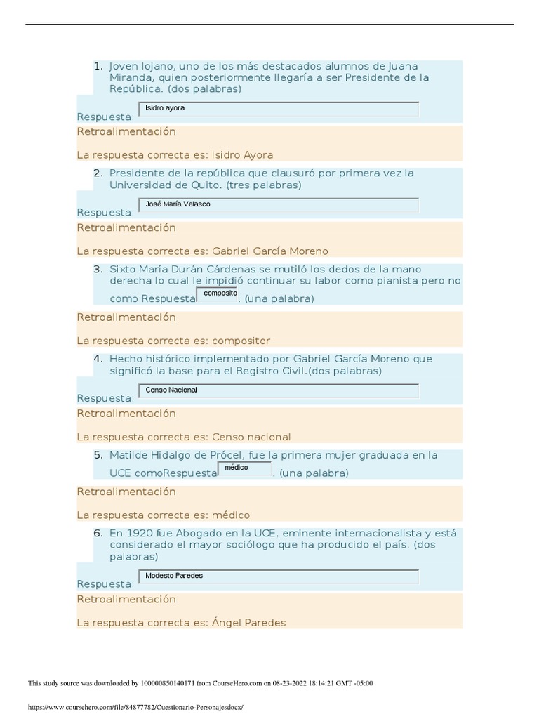 Cuestionario Personajes | PDF | Ciencias sociales