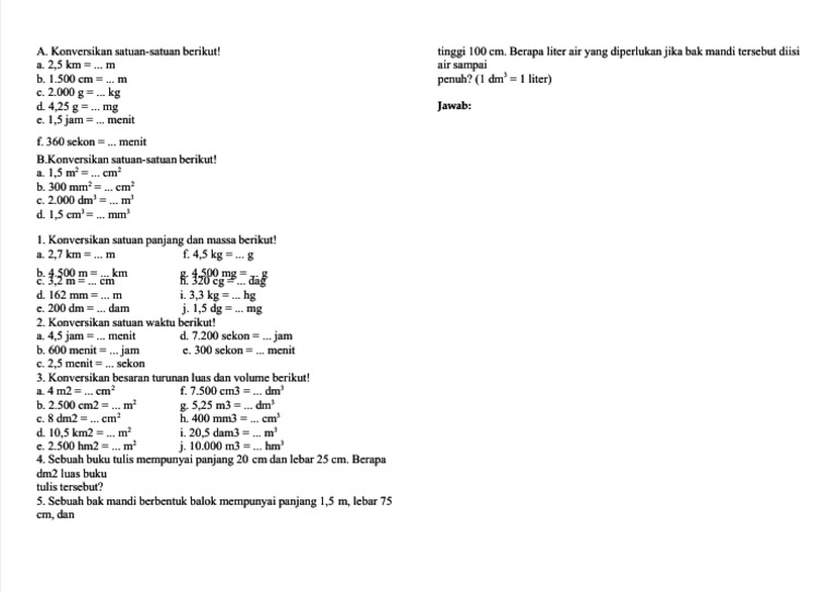 Konversi Satuan (Soal) | PDF