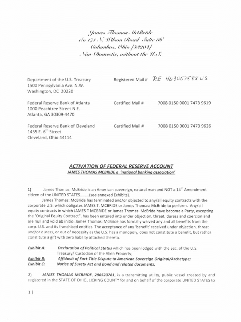 Activation of Fed Reserve Account PDF | PDF