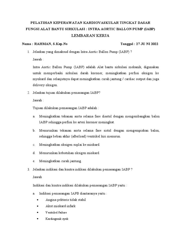 Lembaran Kerja Fungsi Alat Bantu Sirkulasi - Intra Aortic Ballon Pump ...