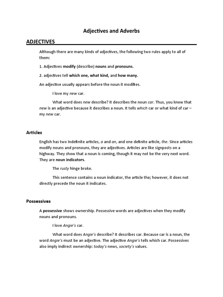 Grammar Adjectives and Adverbs | PDF | Adverb | Adjective