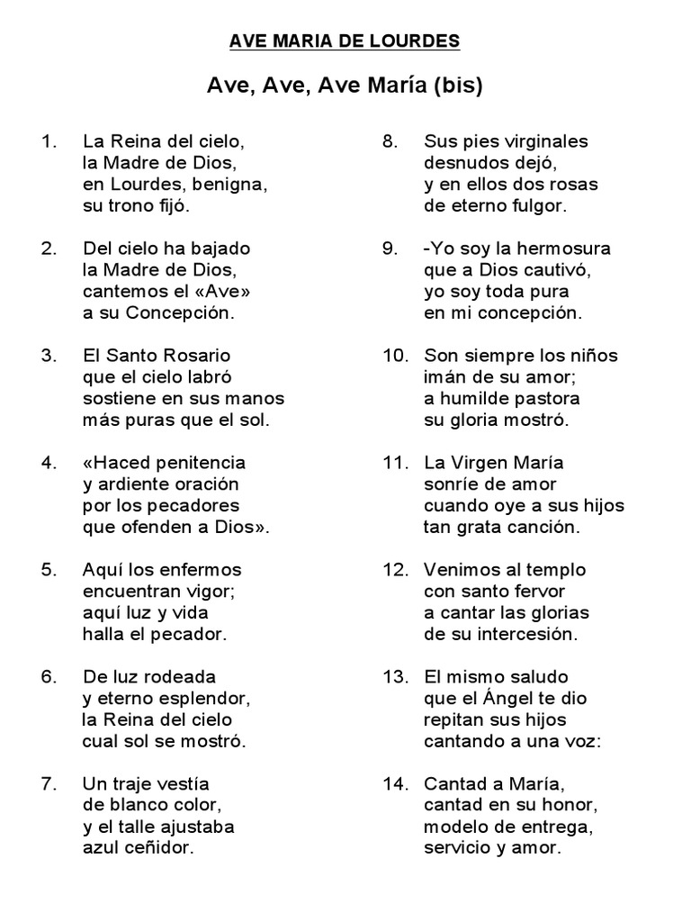 Ave María de Lourdes: Letra y Acordes | PDF | María, madre de Jesús ...