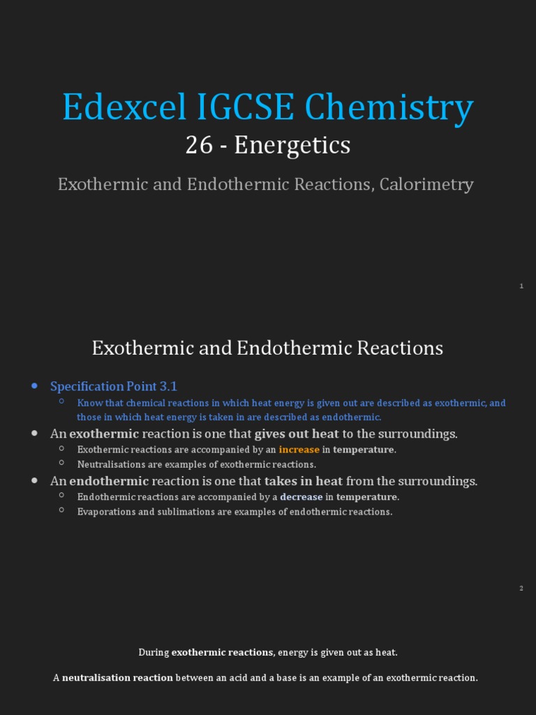 IGCSE Chemistry Lecture 26 Energetics | PDF | Heat | Chemical Reactions
