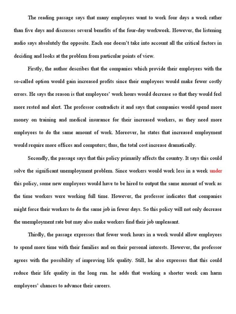 Toefl Integrated Writing Task, A Four-Day Workweek or A Five-Day One | PDF