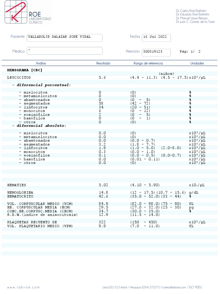 Hemograma Completo y Recuento de Plaquetas | PDF | Sangre | Medicina ...