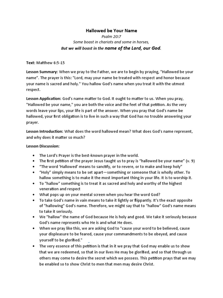 Hallowed Be Your Name | PDF | Names Of God In Judaism | Prayer