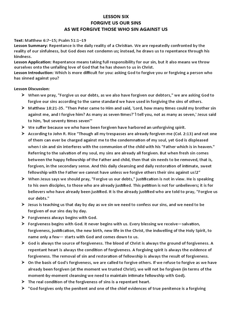 Lesson 6 Forgive Us As We Forgive Others | Download Free PDF ...