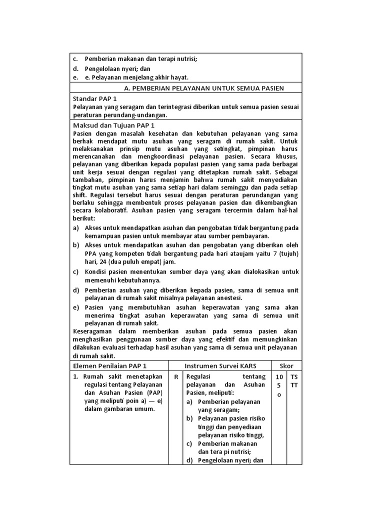 C. D. E. A. Pemberian Pelayanan Untuk Semua Pasien Standar PAP 1 Maksud Dan Tujuan PAP 1 | PDF