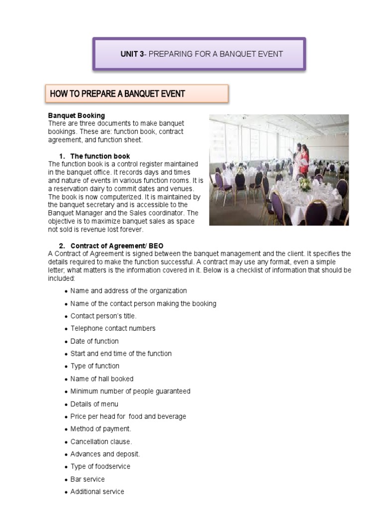 Unit 3 - Preparing For A Banquet Event | PDF | Menu | Foodservice