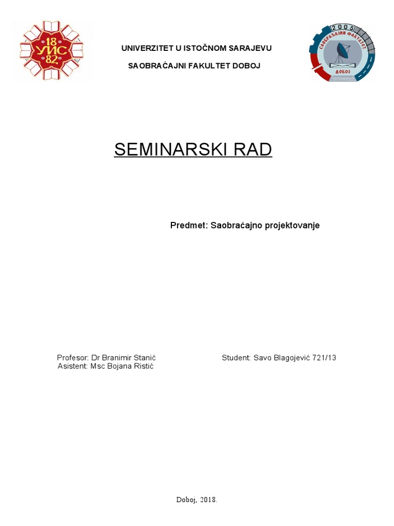 Seminarski Rad - Saobracajno Projektovanje | PDF