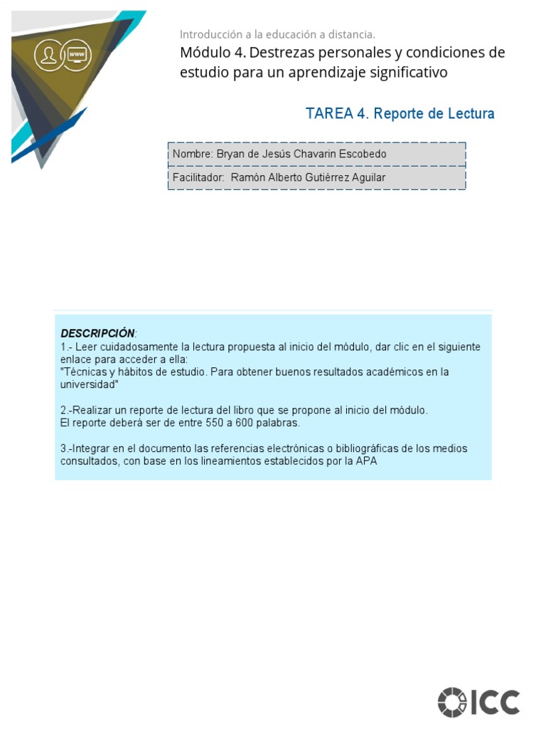 Tarea 4 Bryan Chavarin | PDF | Aprendizaje | Comprensión lectora