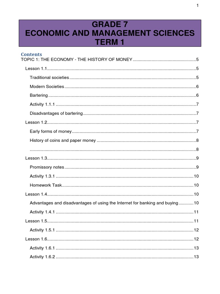 Grade 7 EMS: Money and Bartering | PDF | Recycling | Money