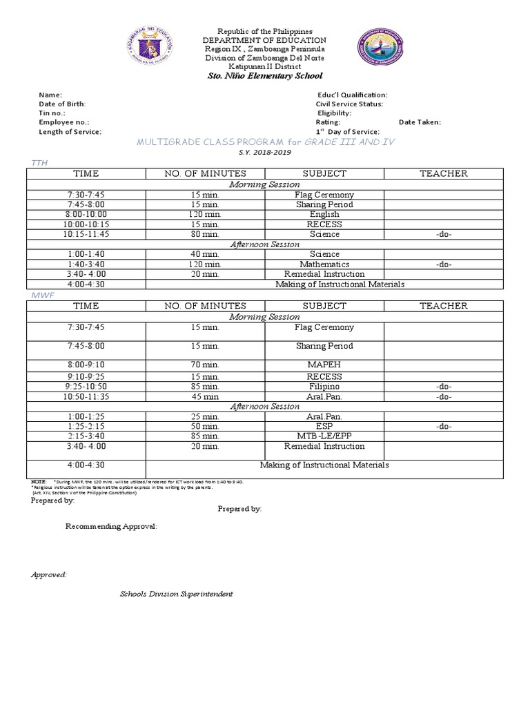 Sample MG Class Program Grade 3 and 4 | PDF | Philippines