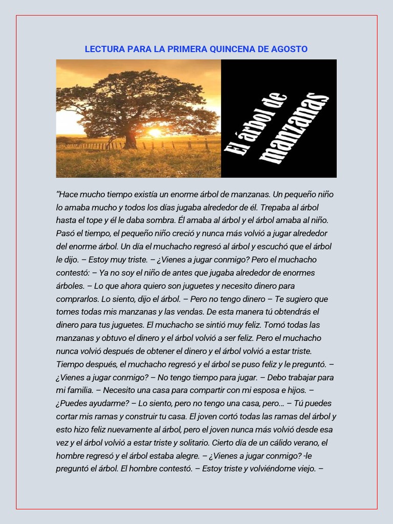 Reflexión sobre "El árbol de manzanas" | PDF | Hogar, jardinería y ...