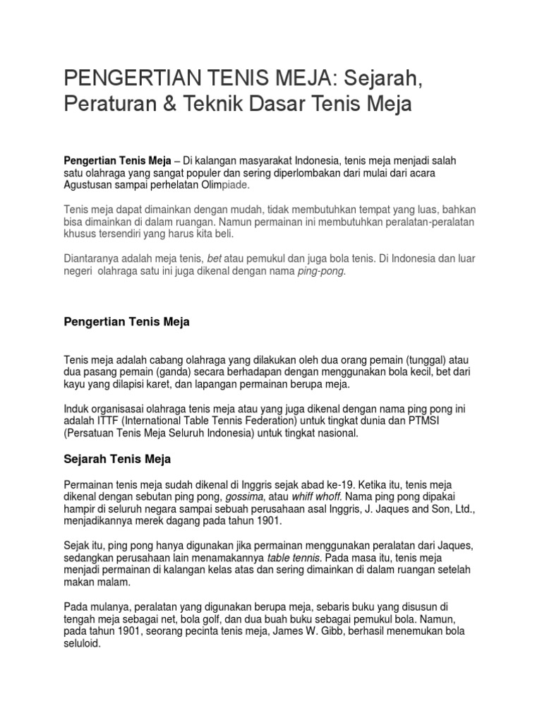 Tenis Meja PDF | PDF