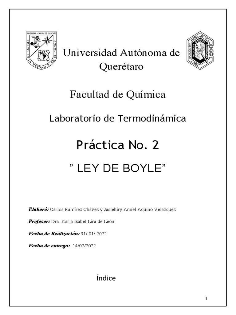 Reporte P2 - Lab - Termodinamica | PDF | Gases | Presión
