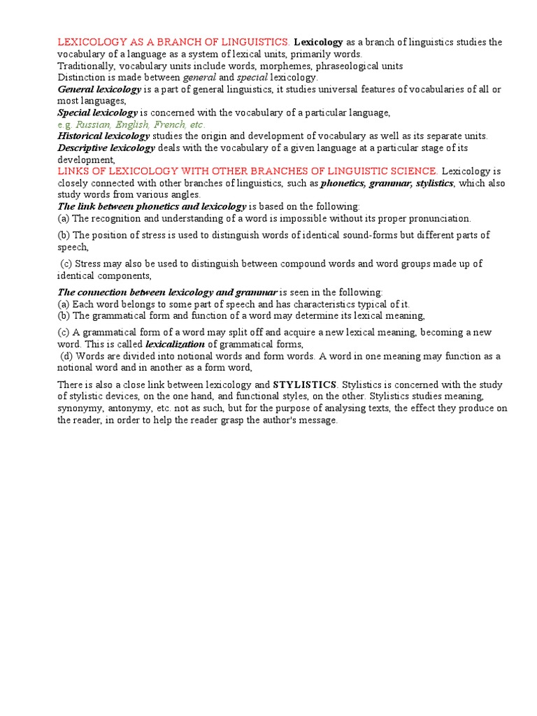 Understanding Lexicology in Linguistics | PDF