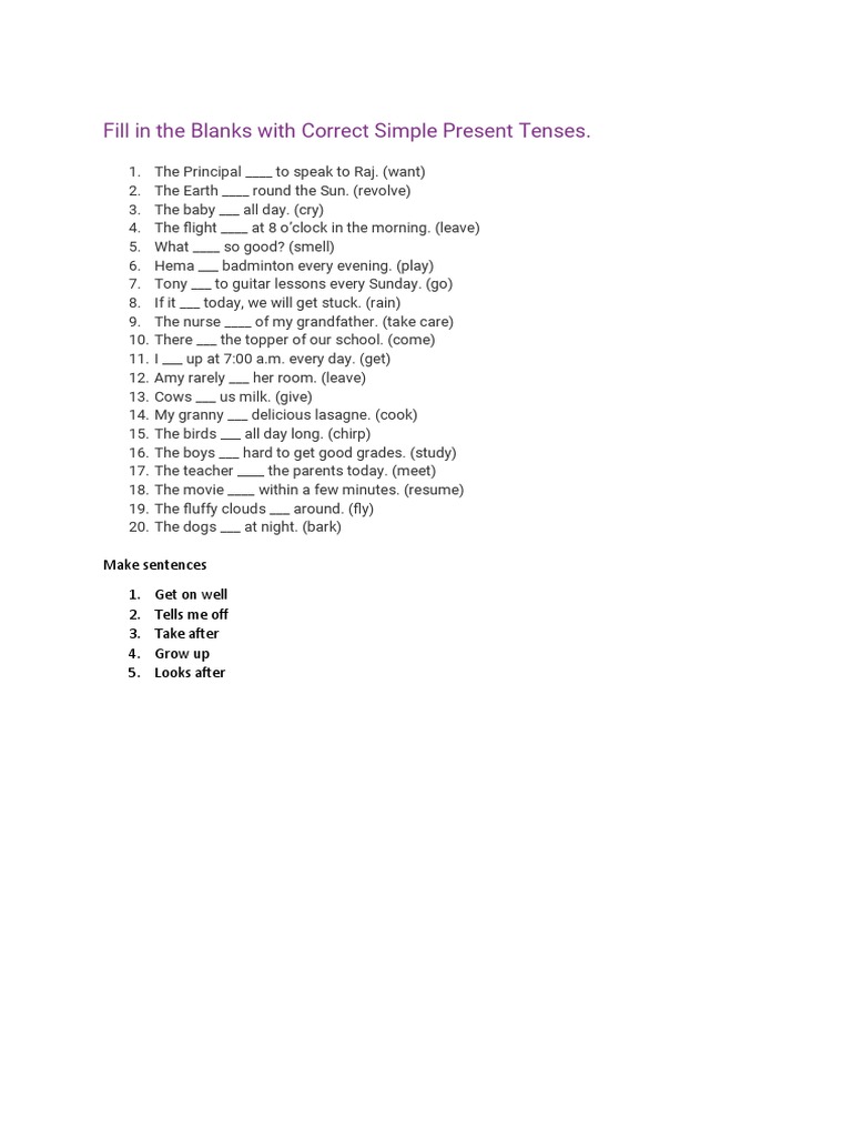 Fill in The Blanks With Correct Simple Present Tenses | PDF