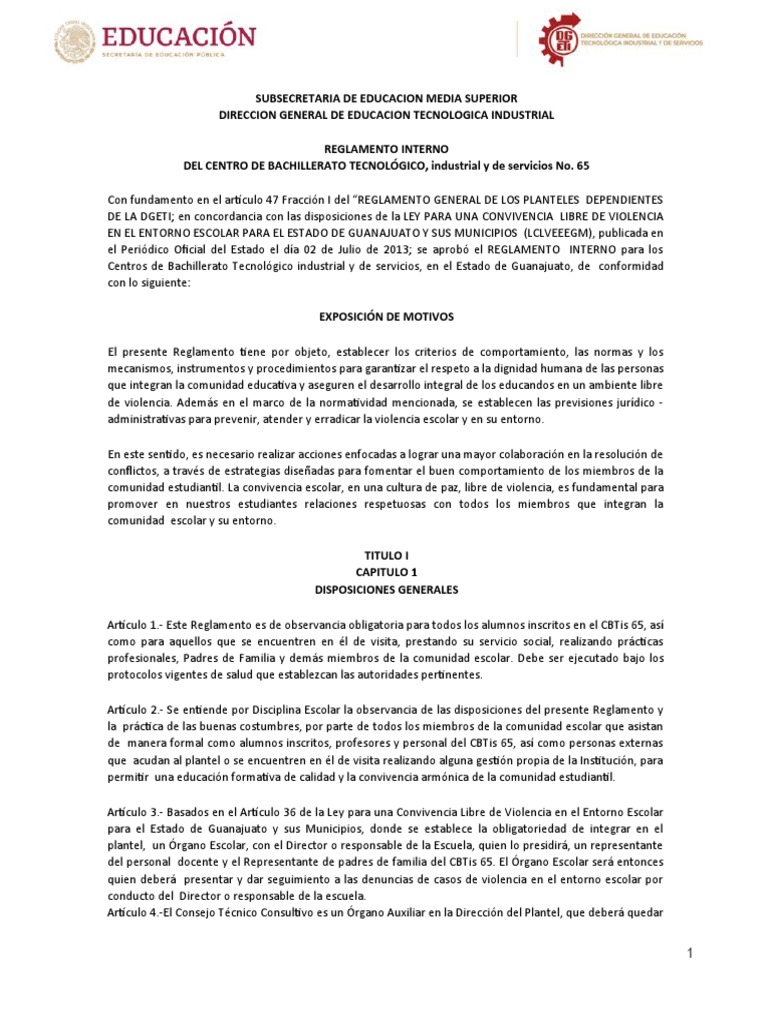 Reglamento Del Cbtis 65 | PDF | Evaluación | Maestros
