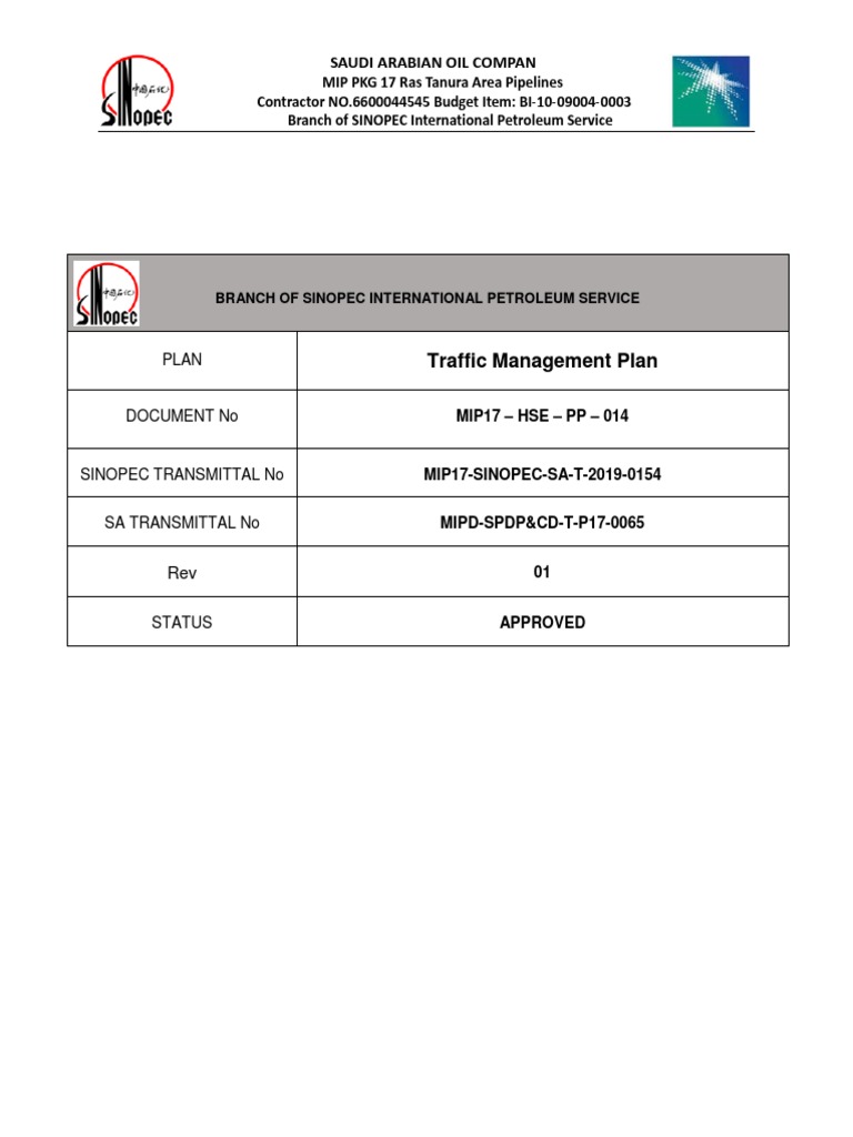 MIP17 - HSE - PP - 014 Traffic Management Plan REV 1 | PDF | Traffic | Road
