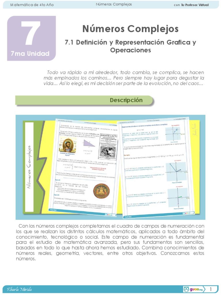 Números Complejos. Definición y Representación Grafica y Operaciones ...