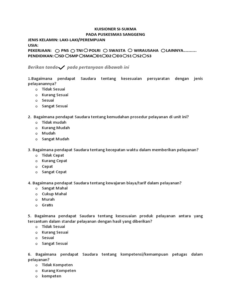 Survey Kepuasan Pelanggan Puskesmas | PDF Survey Kepuasan Pelanggan Puskesmas | PDF