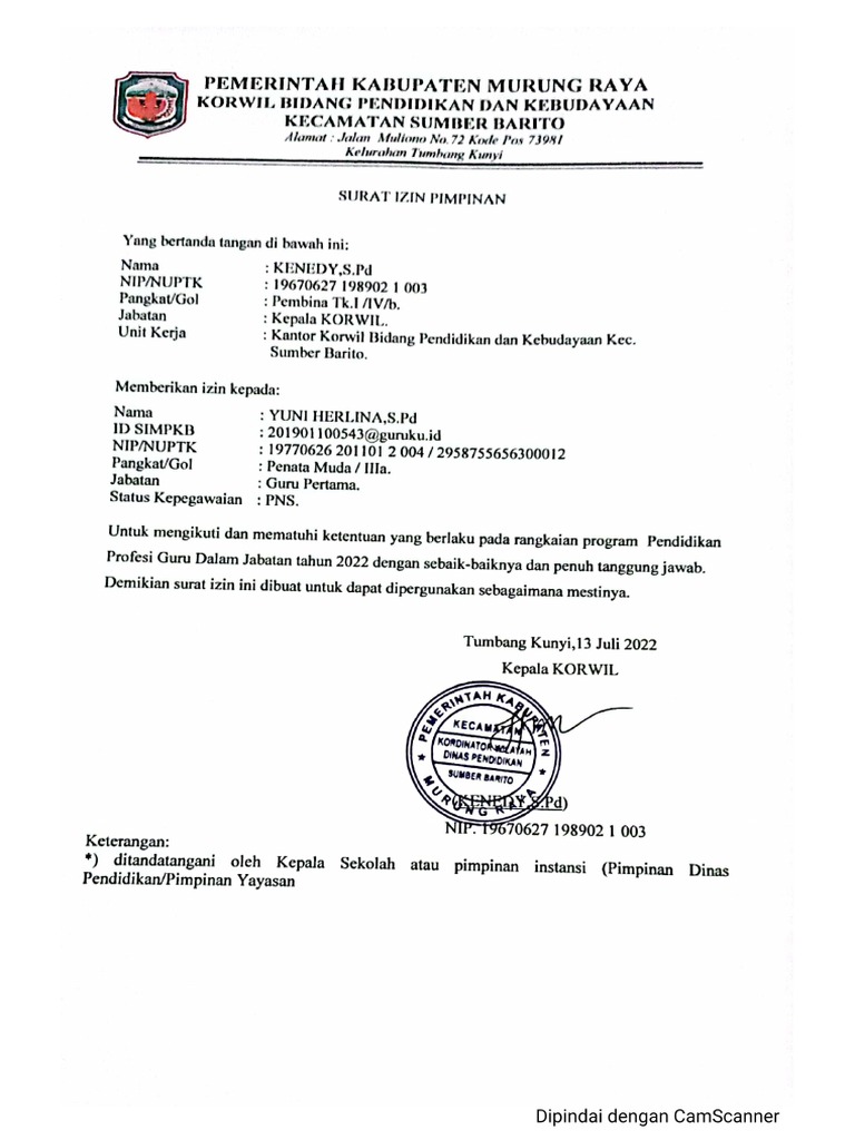 Surat Ijin Pimpinan PPG | PDF