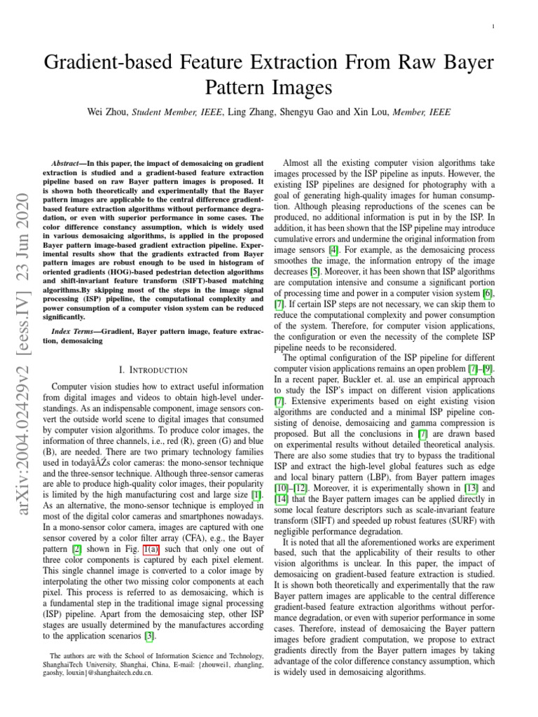 Gradient-Based Feature Extraction From Raw Bayer Pattern Images | PDF ...