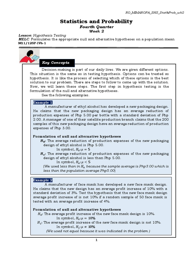 SHS Stat Prob Q4 W2 | PDF | Standard Score | Null Hypothesis SHS Stat Prob Q4 W2 | PDF | Standard Score | Null Hypothesis